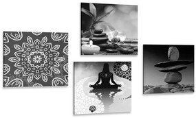 Set obrazů harmonie Feng Shui v černobílém provedení - 4x 40x40 cm