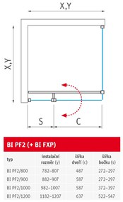 Roth Čtvercový nebo obdélníkový sprchový kout BI PF2+BI FXP Varianta: šířka dveří: 90 cm, šířka pevné stěny: 90 cm - (BI PF2/900_BI FXP/900_Black), Barva profilů a typ výplně: profily: černá (elox), výplň: transparent