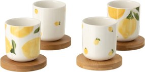 Sada 4 keramických kalíšků s podtácky Casa Limone - Ø 6*6,5 cm / 100 ml