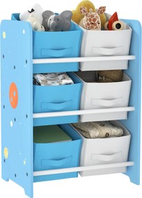 Dětská polička AIYAPLAY pro děti od 3 let s 6 odnímatelnými boxy z netkané textilie, organizer na hračky do dětského pokoje a školky 43x30x60 cm Modrá