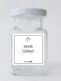 Samolepka na kořenky PEPŘ ČERNÝ bílá 5 × 5 cm základní písmo