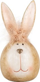 Béžová dekorace králičí hlava s peříčkovou čupřinkou - Ø 11*21 cm
