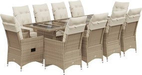 11dílný zahradní bistro set s poduškami béžový polyratan 3277266