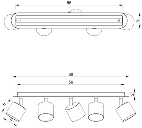 Bodové svítidlo Dixie, 5x růžové kovové stínítko, w/ch
