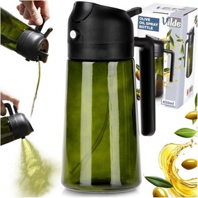 VILDE Skleněný rozprašovač a dávkovač na olej 2v1 450ml - zelené sklo