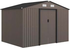 Outsunny XXL pozinkovaný ocelový zahradní domek 5,4 m² s montážní sadou, 277 × 195 × 192 cm, uzamykatelné posuvné dveře, 4 větrací otvory, hnědý | Aos