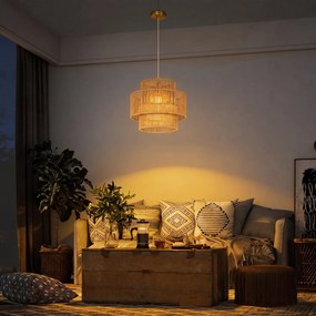 HOMCOM Závěsná lampa, 3stupňové stínidlo, kov, konopné lano, světle hnědá B31-521V01LR