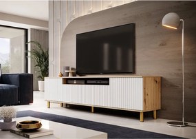 Eka Televizní skříňka GANA na kovových zlatých nožkách 200 cm, Dub Artisan/Bílá