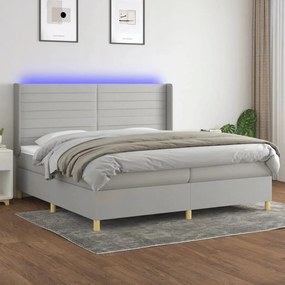 Box Spring Postel S Matrací A Led Textil Světle Šedá vodorovné pruhy 200