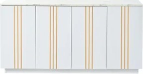 Aosom Obývací pokoj - komoda se 4 dveřmi, elegantní zlaté ozdobné lišty, volně stojící, 35x140x70 cm, Bílá