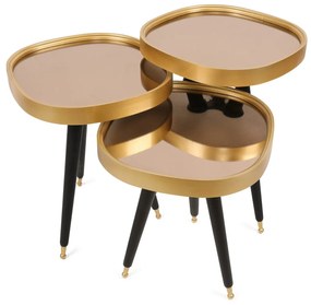 Hanah Home Odkládací stolek (3 kusy) Alys, Zlatá, Černá