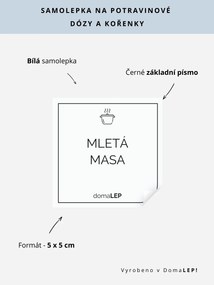 Samolepka na kořenky MLETÁ MASA bílá 5 × 5 cm základní písmo