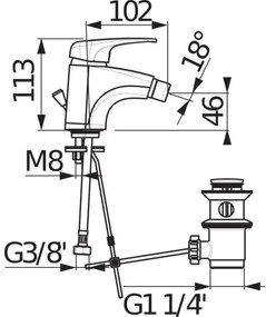 JIKA H3411U10041111 - Bidetová baterie + výpusť bez přepadu DEEP 11,3 cm chrom