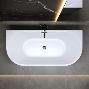 BPS-koupelny Volně stojící akrylátová vana ke stěně HYD-LE527B 150x75 bílá, odtokový komplet černý