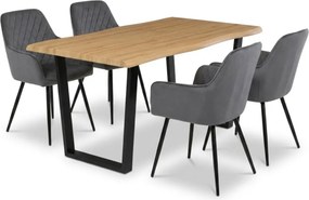 Vikio Jídelní set pro 4 osoby 160x90 cm dub noha U šedá židle s područkami VJS166-4S
