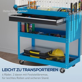 Kufr na nářadí Vozík na nářadí Box na nářadí, 3 úrovně, 4 kolečka, 82 cm x 35 cm x 76 cm, modrý