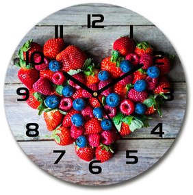Wallmuralia Skleněné hodiny kulaté Srdce z ovoců fi 30 cm