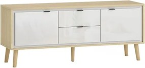 HOMCOM TV skříň, TV nábytek pro až 55 palců, 2 lesklé dveře, 2 tiché zásuvky, 120 x 35 x 50 cm, bílé
