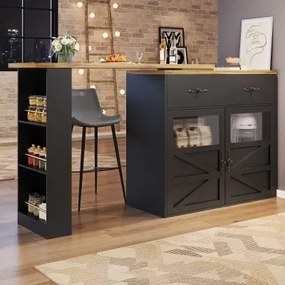 Aosom Rozkládací barový stůl s úložným prostorem a funkcí 360° otáčení, 138-204 x 39 x 104 cm, černá