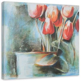 Gario Obraz na plátně Červené tulipány ve váze Rozměry: 30 x 30 cm