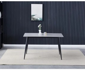 Jídelní stůl 130x70 x76 slinutý kámen matný mramor, černé kovové nohy HT-403M GREY