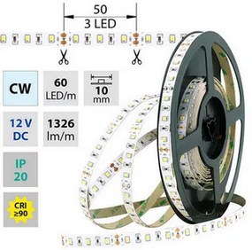 LED pásek McLED 12V studená bílá CRI90 š=10mm IP20 14,4W/m 60LED/m SMD2835 ML-121.702.60.2
