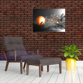 Skleněný obraz oražových abstraktních koulí (70x50 cm)