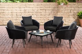 Lounge souprava Ameland plochý ratan anthrazit 45 cm (tmavě šedá) – černá