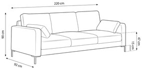 Třímístná pohovka jade 220 cm samet červená MUZZA