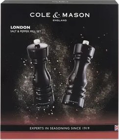 ColeMason London černá Gloss / Sada mlýnků na sůl a pepř / bukové dřev