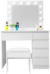 Aga Toaletní stolek se zrcadlem, osvětlením a el.zásuvkou + taburet Matný bílý