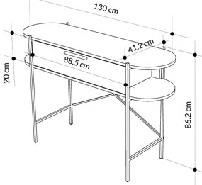 Industriální konzolový stolek LUNA, dub / bílá Carrara