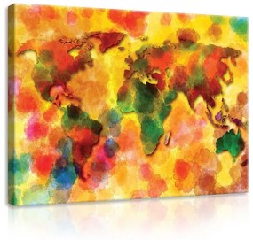 Postershop Obraz na plátně: Pestrobarevná mapa světa - 75x100 cm