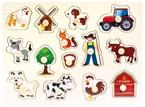 Bino Dřevěné puzzle farma 14 dílků