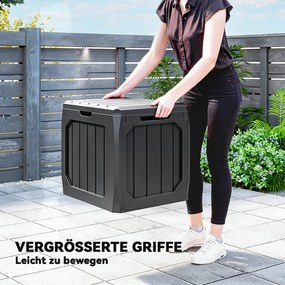 plastový zahradní úložný box o objemu 121 l, venkovní úložný box s uchy, černý