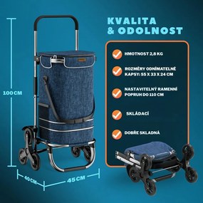 Nákupní taška na kolečkách do schodů COMFORT,50l, modrá Monzana