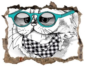 Wallmuralia Díra 3D fototapeta nálepka Kočka v brýlích 95x64 cm