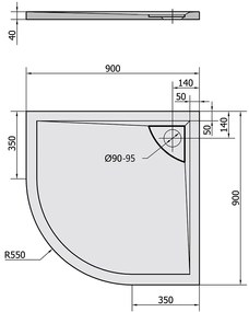 Polysan, LUSSA sprchová vanička z litého mramoru se záklopem, čtvrtkruh 90x90x4cm, R550, 71602