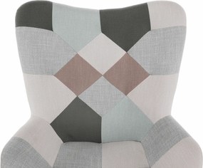 Houpací křeslo, zelená-bílá patchwork/bílá/buk, GERON