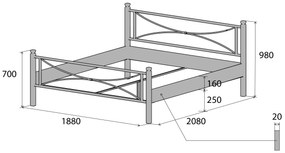 Nábytek ATIKA s.r.o. Kovová postel STELA Povrchová úprava: stříbrná RAL 9006, Rozměr: 80 x 200 cm