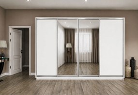 Skříň s posuvnými dveřmi 3000x2400x600 2LTD 2 zrcadla nymphea alba, profil stříbrný