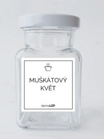 Samolepka na kořenky MUŠKÁTOVÝ KVĚT bílá 5 × 5 cm základní písmo
