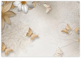 Skleněný obraz - Květy s motýlky (70x50 cm)