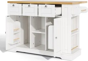 Aosom Mobilní kuchyňský ostrůvek s sklápěcí pracovní deskou, třemi zásuvkami a dvěma skříňovými přihrádkami, 132 x 40/70 x 87 cm, bílá