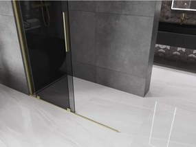 Mexen Velar, sprchová zástěna s posuvnými dveřmi Walk-in 150 x 200 cm, 8mm šedé sklo, zlatá matná, 871-150-000-43-55