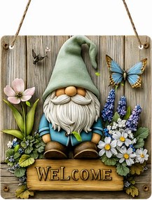dekorace na zeď, dřevo, 20x20 cm, Boho styl s trpaslíkem, Dekorino DZ20260006