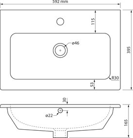 Sapho PRACTICO keramické umyvadlo nábytkové 60 x 40cm s přepadem bílá 44060