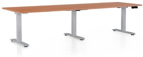 Výškově nastavitelný stůl OfficeTech Long, 260 x 80 cm, šedá podnož, třešeň