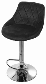 Sametová barová židle Oklahoma černá s chromovým podstavcem