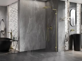 Mexen, Mexen Lunar L sprchová stěna pravá 100 x 200 cm, průhledná 8 mm, zlatý kartáč - 830L-100-000-55-00-P